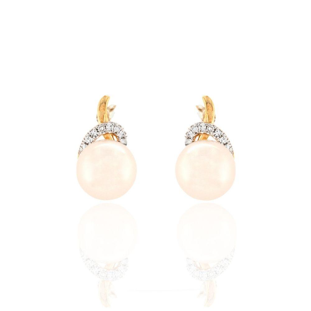 9ct Gold 0.05ct Diamond Swirl and Pearl Earrings