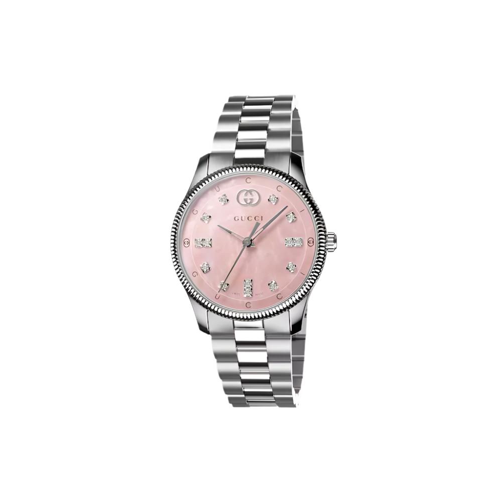 Gucci G-Timeless Quartz Pink Mother of Pearl Dial 29mm Ladies Watch YA ...